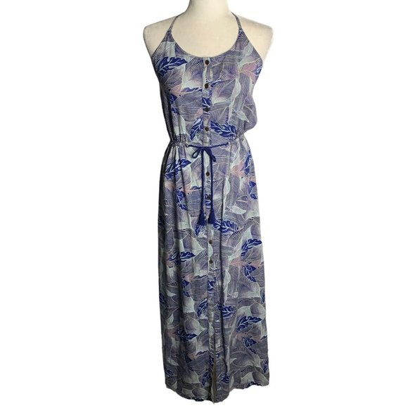 Roxy | Dresses | Roxy Sleeveless Button Up Maxi Dress Xs Blue Floral ...